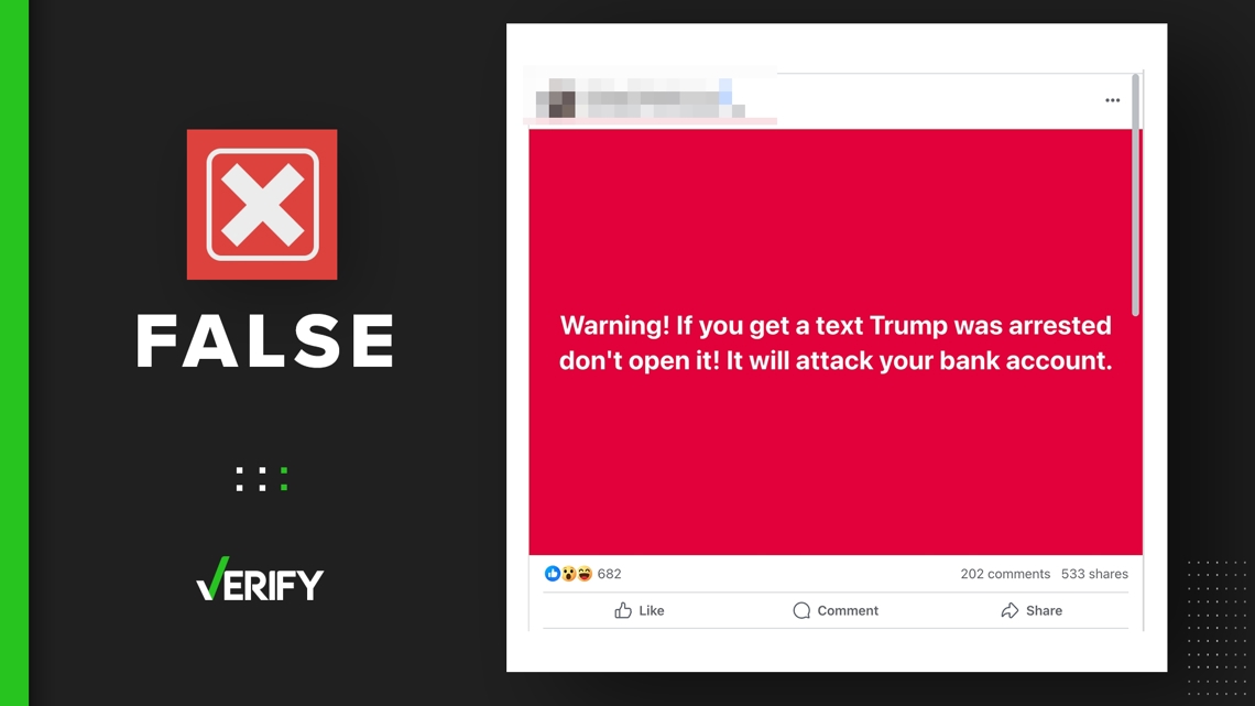 False warning claims 'Trump arrested' text hacks bank accounts | wbir.com