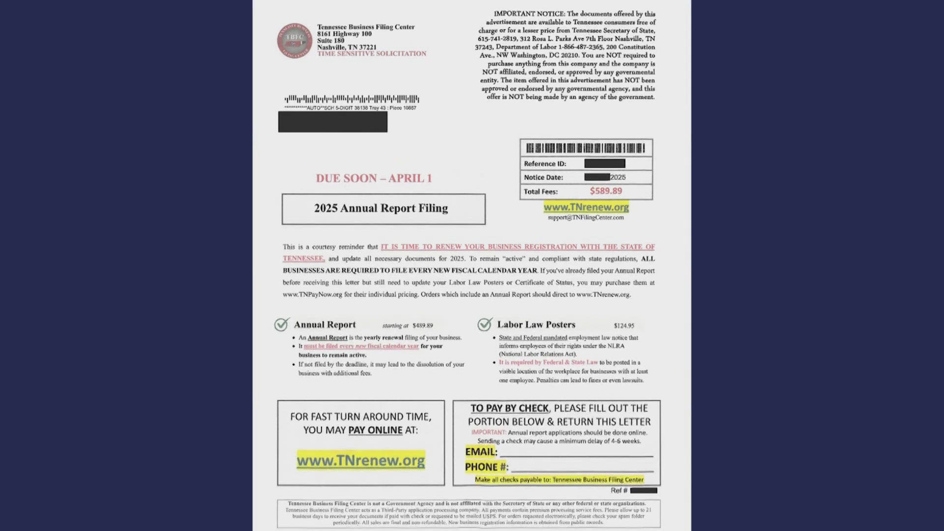 Secretary of State warns businesses of mail scam targeting annual ...