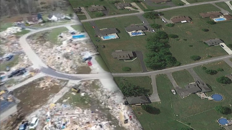 Aerial images show before-and-after tornado damage | wbir.com