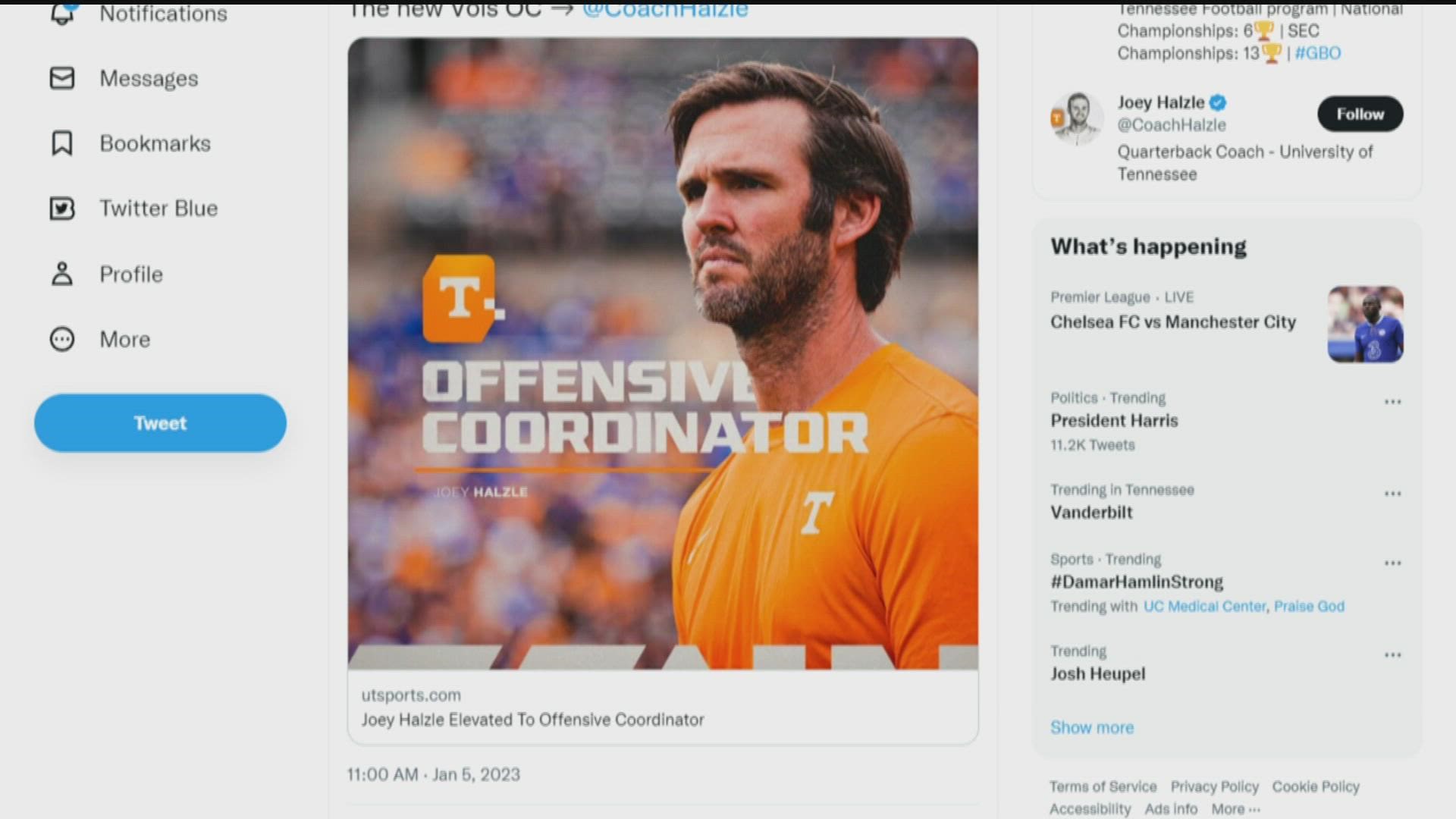 Tennessee football names Joey Halzle offensive coordinator | wbir.com