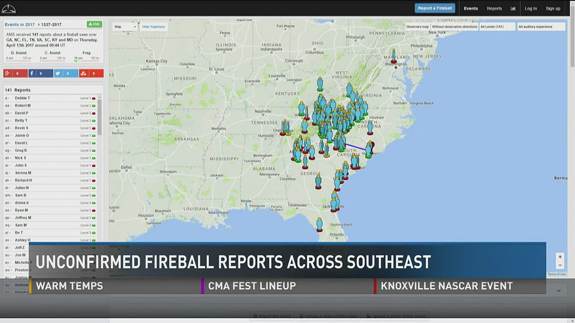 Unconfirmed fireball reports across Southeast | wbir.com