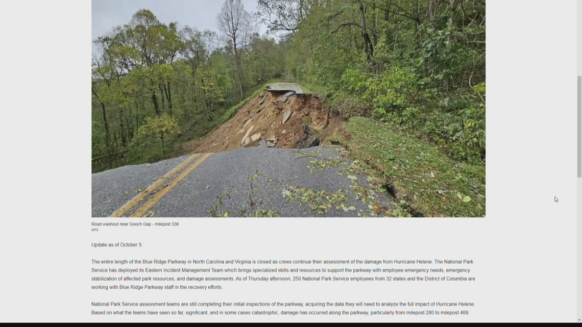 NPS: Blue Ridge Parkway closed after Hurricane Helene | wbir.com