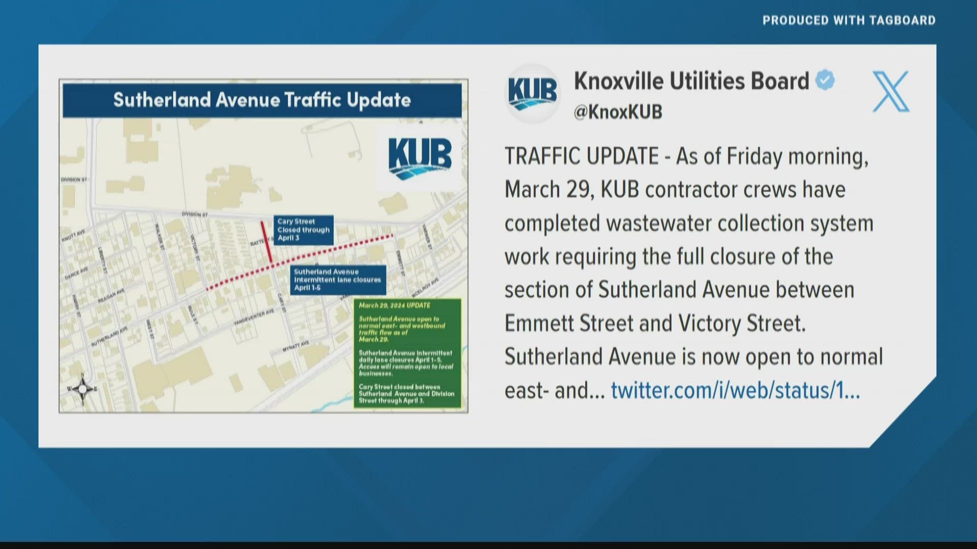 Section of Sutherland Avenue reopened, KUB says | wbir.com