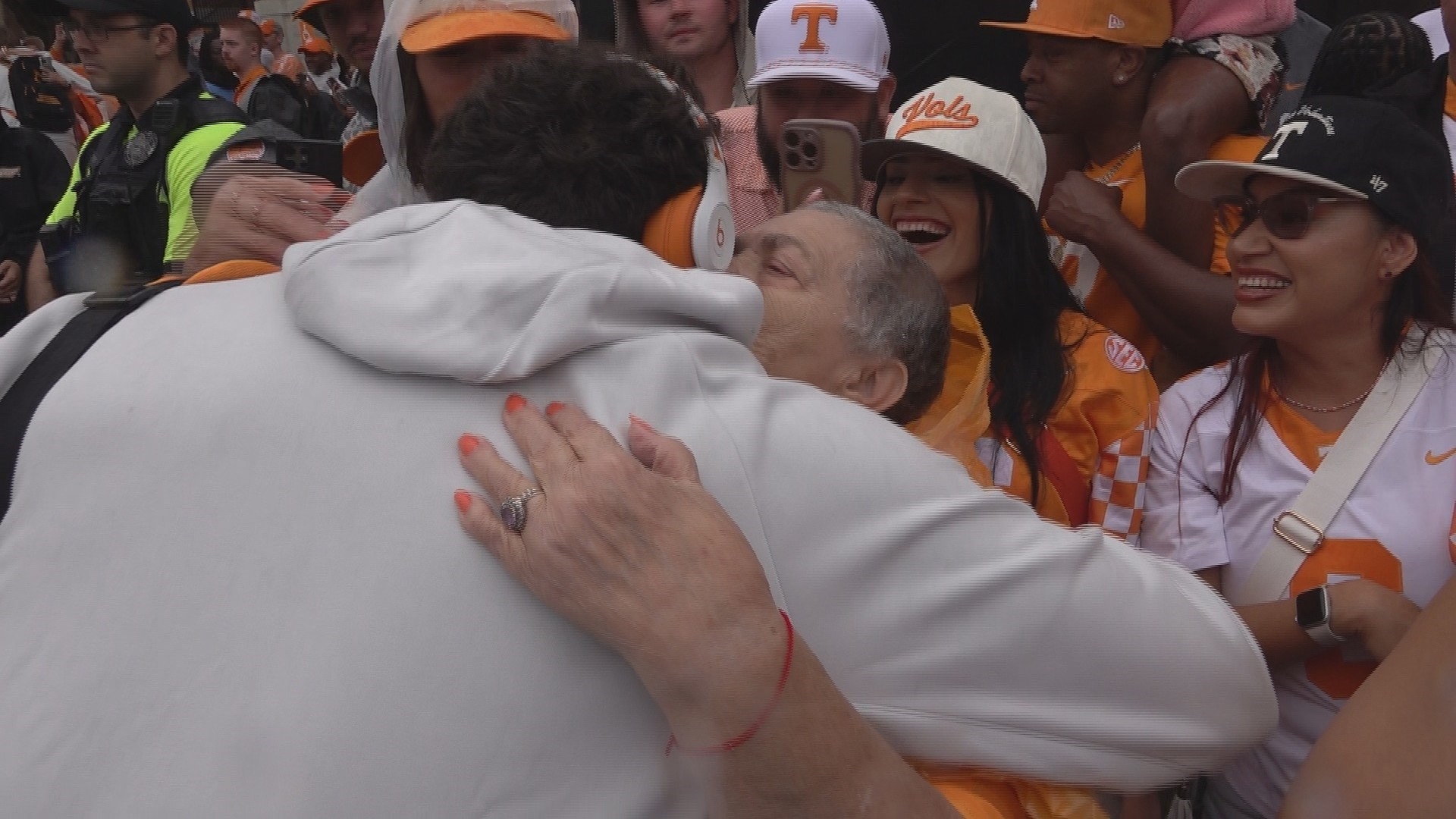 Joey Aguilar's family embrace him and cry as they watch his first Neyland game | wbir.com