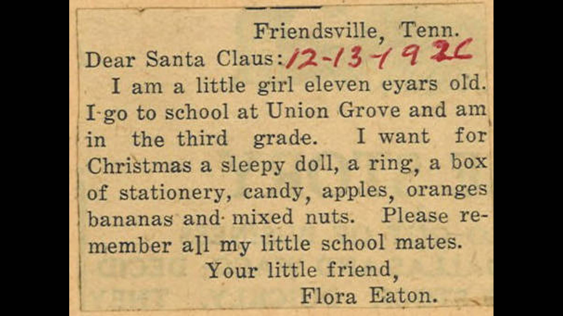 If you wrote a letter to Santa, they may be on display in Blount Co ...