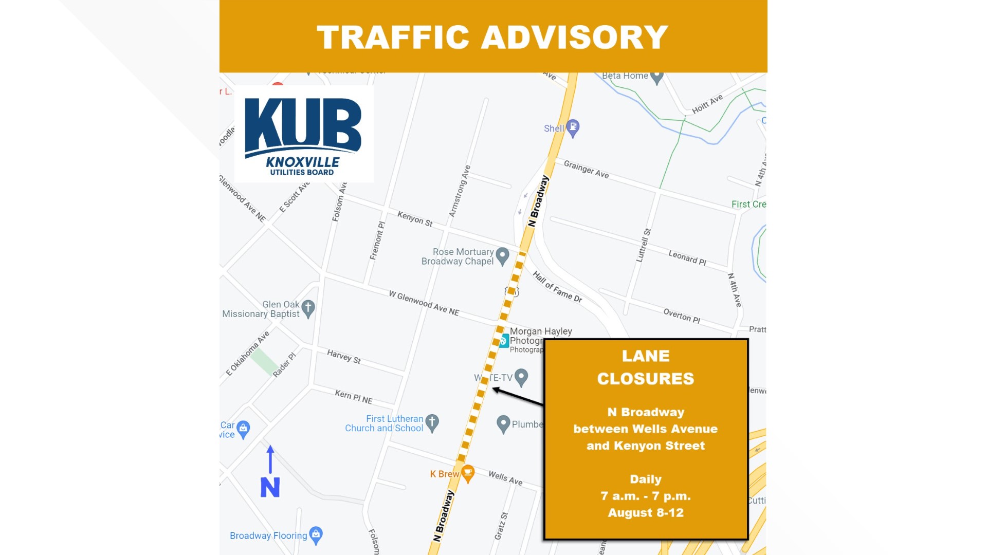 KUB announces road and lane closures starting August 8 | wbir.com