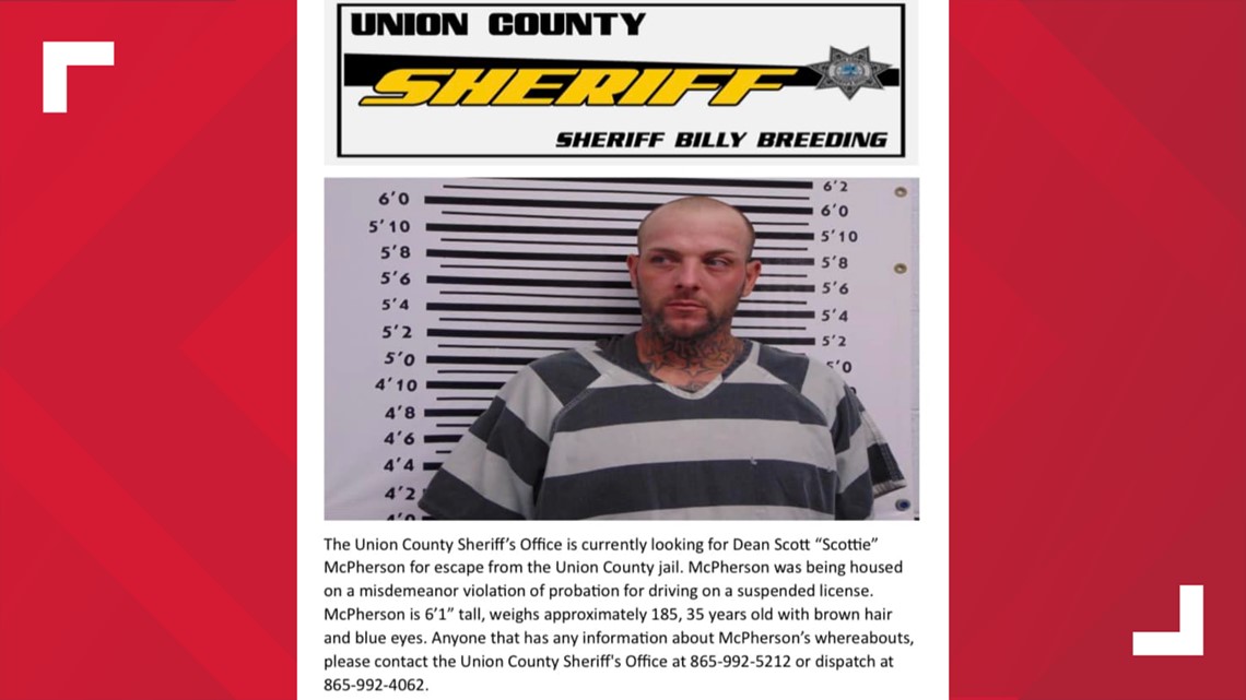 Union Co. Sheriff's Office 'no longer looking' for inmate who escaped Union County jail | wbir.com