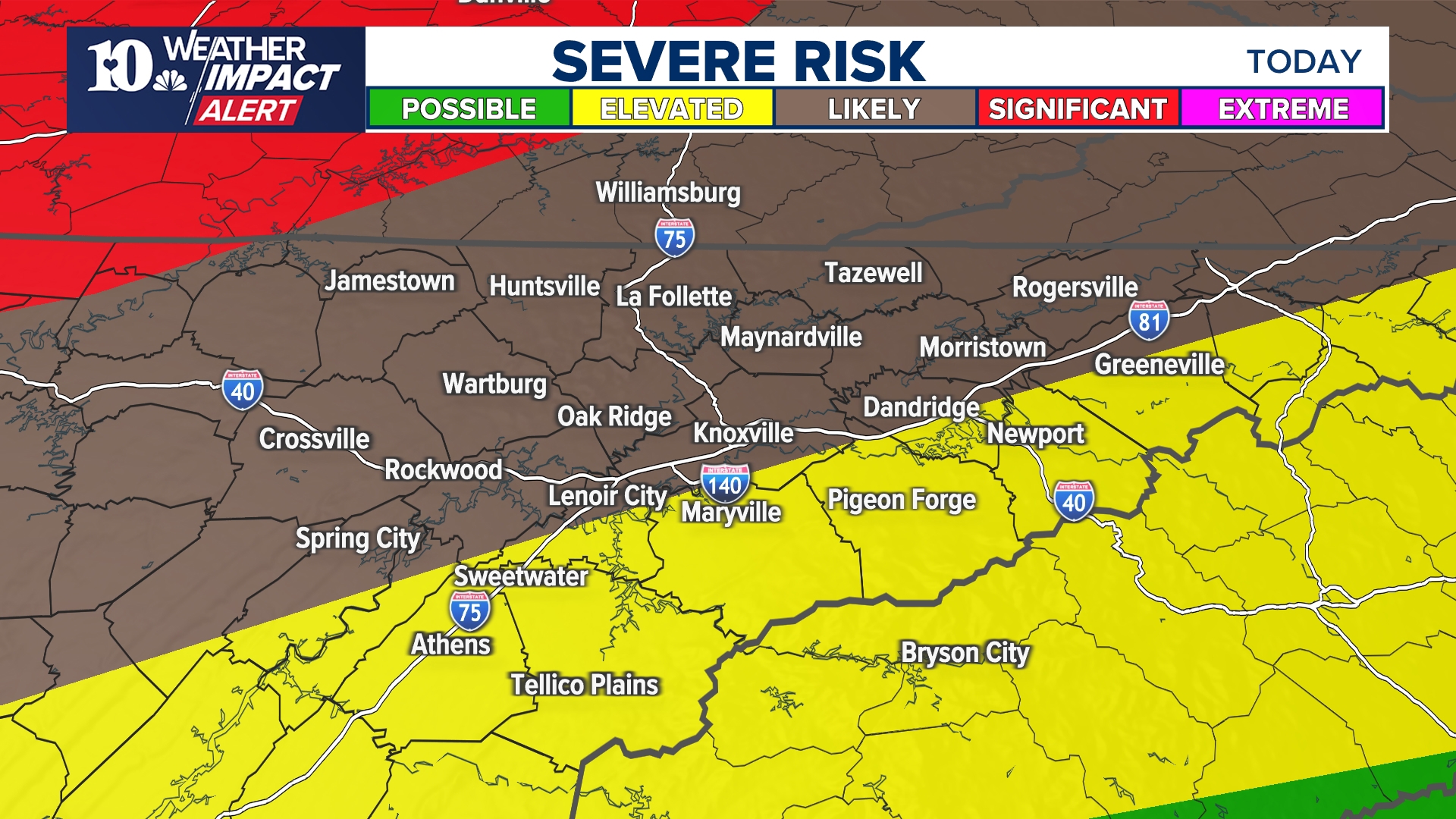 10Weather Impact Alert || Severe storms possible in most of East TN ...