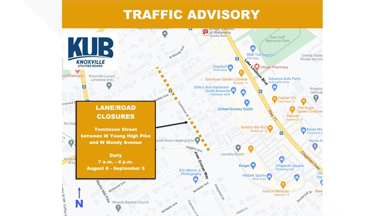 KUB announces road and lane closures starting August 8 | wbir.com