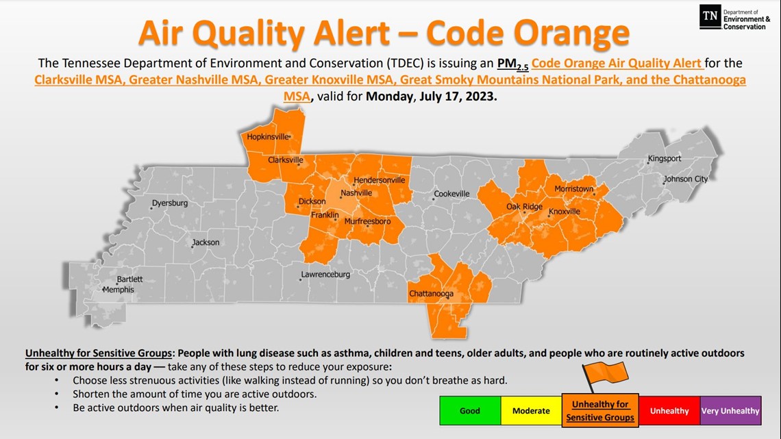 Orange Air Quality Alert issued for Knoxville | wbir.com