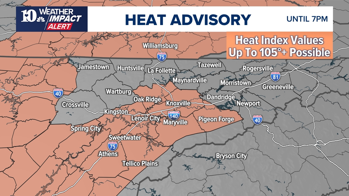 WBIR Weather Impact Alert: High heat temps in East Tennessee start ...
