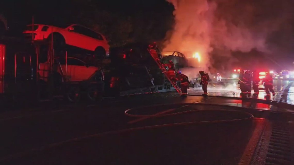 Rural Metro: Semi-truck carrying other cars catches fire on I-75 North ...