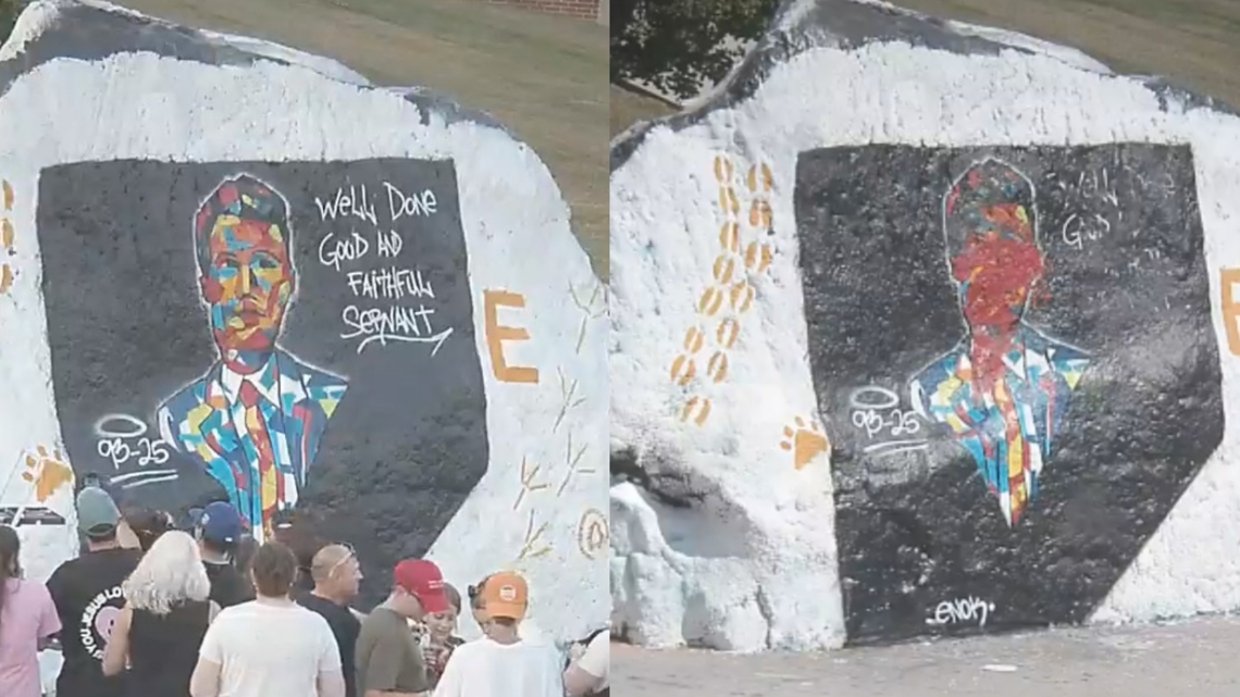 Charlie Kirk mural on 'The Rock' on UT's campus defaced | wbir.com