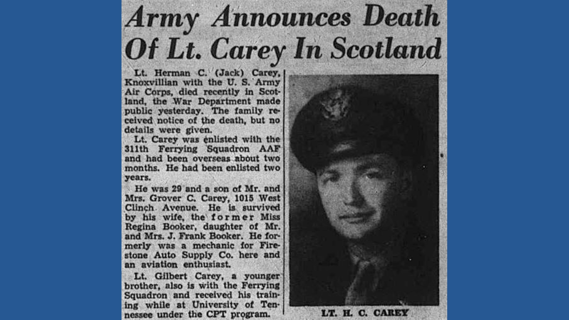 Service & Sacrifice: Knoxville Pilot, Herman C. 'Jack' Carey, Honored ...