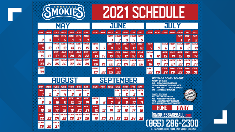 Tennessee Smokies announce its 2021 season schedule with 60 home games ...